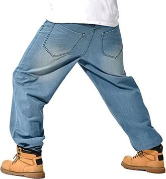 ORANDESIGNE Homme Hip Hop Jeans Style Hipster Graffitis Impression Baggy Jeans Urbain Skate Denim Pantalons Lâche Fit Jambe Droite Cargo Pantalon Rétro Broderie Z