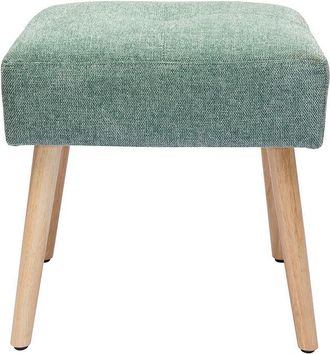 Miliboo Niedriger Hocker aus Stoff mit strukturiertem Samteffekt in Seladongrün und hellem Massivholz H46 cm guesta
