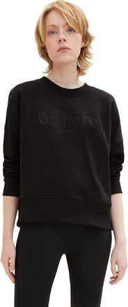 Tom Tailor Damen Sweatshirt mit Logoprint 1032938, 14482 - Deep Black, XS