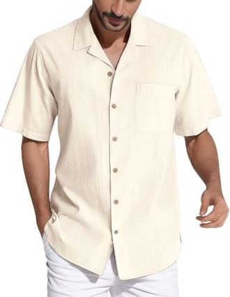 Generic Chemise en lin blanc pour homme T-shirt blanc en coton et lin pour le Royaume-Uni T-shirts &agrave; manches courtes pour homme T-shirt d&eacute;contract&eacute; grand t-sh