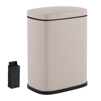 Relaxdays Kosmetikeimer Wandmontage, 3 Liter, Absenkautomatik, Inneneimer, Metall, eckiger Badezimmer M&uuml;lleimer, beige