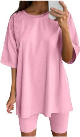 Generic Ensemble 2 pi&egrave;ces pour femme 2026 d&eacute;t&eacute; 2026 - Ensemble de salon assorti - T-shirt surdimensionn&eacute; - Tenue courte de motard, rose, 3XL