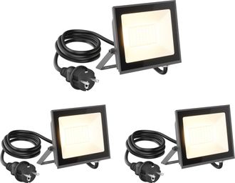 LEDs Com 3 St&uuml;ck LED Wandstrahler/Gartenstrahler OZIN, IP65, Stecker, anthrazit, 30 W, 2466 lm, warmwei&szlig;