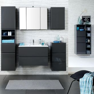 Casa home24 Hochschrank 40 x 180 x 35cm Grau/Hochglanz Grau