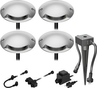 LEDs Com LED Boden-Aufbau-Leuchte Bunda, 1-flammig, mit Dämmerungssensor für außen, befahrbar, warm-weiß, 4er Set