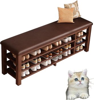 Generic Kleine Eingangsschuhbank Holzlagerstange mit Kissen Massivholz Eingangsbank Sitz für Hall Mudroom Foyer Schrank braun 100cm
