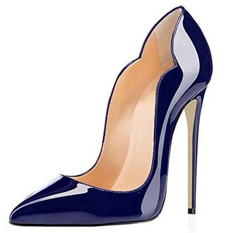 elashe Escarpins Femmes, Bout Pointu Stiletto Pumps, 12cm Talon Aiguille À Enfiler BleuEU35