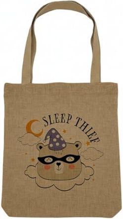 Fabulous Sac Shopping Tote Bag Aspect Lin - Sleep Thief Bear Drawing Illustration Animals - Sac de Courses Toile Epaisse 360g Beige Naturel Cabas Port&eacute; Epaule 