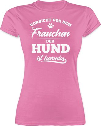 Shirtracer Shirt Damen - Geschenk f&uuml;r Hundebesitzer - Vorsicht vor dem Frauchen der Hund ist harmlos - M - Rosa - hundeshirt hundeshirts hundefan obacht Tshirt H