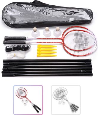 Meteor Badmintonschläger Set 2 oder 4 Personen Badminton Set mit Netz für den Garten Einfache Einrichtung Badminton Set für Familie mit 3 Shuttercocks