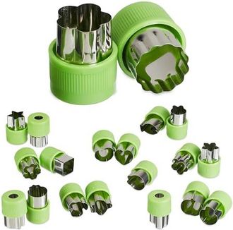 Relaxdays Ausstechformen klein, 20er Set, für Gemüse, Obst, Plätzchen, Mini Ausstecher mit Griff, Edelstahl, grün/Silber