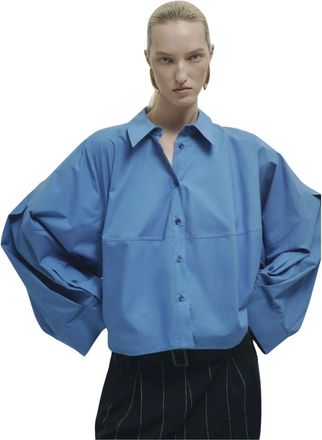 Erika Cavallini Semi Couture Femme, Blouses et Chemises, Bleu, Taille: 38 FR Chemise en popeline de coton