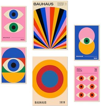 Nacnic Lot de 6 Affiches Formes et yeux g&eacute;om&eacute;triques Bauhaus illustration design pour d&eacute;corer les murs de la maison. Chambres, bureau A3 et A4 Sans cadre