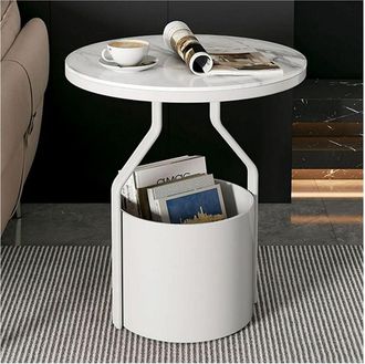 Generic Modern Metal End Side Table, Corner Coffee Table with Storage Basket,Multifunctional Accent Table Nightstand for Small Space Bedroom Office Living Roo
