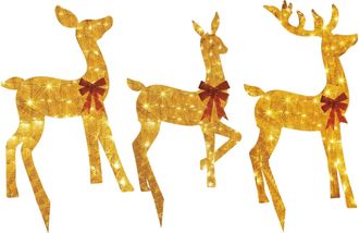 Generico Weihnachts-Rentier beleuchtet: 3-teilige 2D-Acryl-Rasendekoration, beleuchtete Weihnachts-Hirschfamilie, saisonale Dekoration im Freien, Ausstellung a