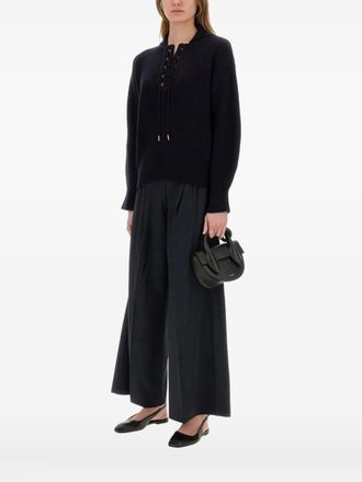 Max Mara Gerippter Pullover mit Schnürung - Blau