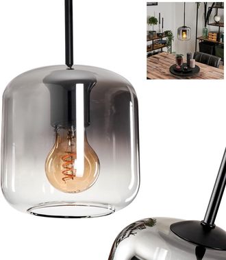 HOFSTEIN Hängeleuchte Lauden, Hängelampe aus Metall/Glas in Schwarz/Rauchfarben/Klar, Leuchte im Vintage/Retro Design mit Schirm aus Glas (Ø 15 cm), Höhe max. 