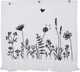 Clayre & Eef Gästehandtuch 40x66 cm Weiß Schwarz Baumwolle Rechteckig Blumen Kleine Handtuch