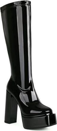 Generic Bottes hautes pour femme - Bout carré - Talon bloc - Chaussures dhiver avec fermeture éclair, Noir, 37.5 EU