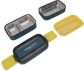 Generic Akozon Bo&icirc;te &agrave; Double Couche en Acier Inoxydable 316, Bo&icirc;te &agrave; D&eacute;jeuner Portable avec Compartiment, Couverts pour le Travail, l&eacute;cole, le Bureau - Capac