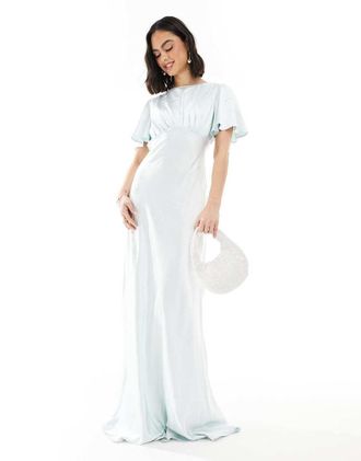 Six Stories Linvit&eacute;e - Robe longue en satin &agrave; taille empire - Bleu glace