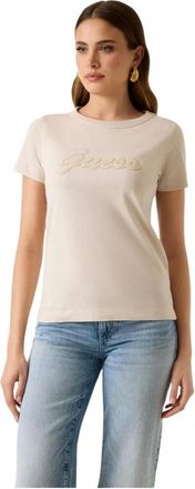 Guess Femme, Tops, Beige, Taille: 44 FR T-shirt &agrave; Manches Courtes et Col Rond en Coton