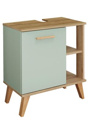 Xora Waschbeckenunterschrank Salvie, Eiche, Pastellgr&uuml;n, Holzwerkstoff, Eiche, 1 F&auml;cher, 60.5x65x33 cm, stehend, Badezimmer, Badezimmerschr&auml;nke, Waschbecke