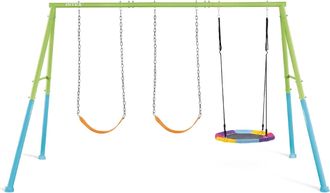 Intex 44133 - Kinderschaukel mit Zwei Sitzen und Nestschaukel, Stahl, Grün und Blau, 343x235x200 cm
