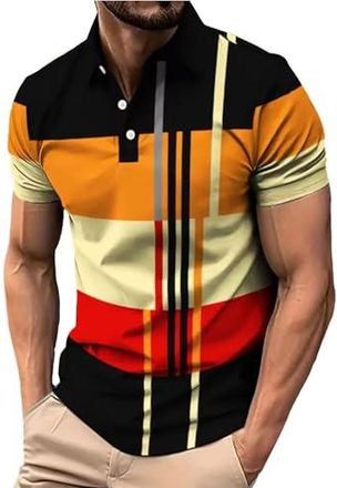 Generic Polo de couleur contrast&eacute;e pour homme &agrave; manches courtes avec boutons, col &agrave; revers, chemise surdimensionn&eacute;e et confortable, respirant, durable et l&eacute;ge