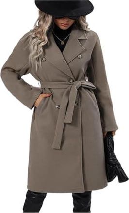 Generic Trench-Coat Long ceintur&eacute; for femmes, veste coupe-vent chaude avec poches avant, v&ecirc;tements dext&eacute;rieur classiques jusquaux genoux(gris,XXL)