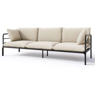 Selsey Worcully - Garten-Sofa 3-Sitzer, wasserabweisend, beige/schwarzes Gestell - Selsey