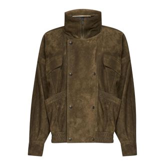 Saint Laurent Double Collar Leather Jacket - - Jackets - Damen - Gr&uuml;n - XS