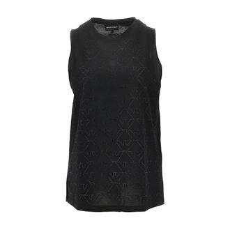Emporio Armani Mercerisiertes Tanktop mit Strasssteinen - - Tops - Damen - Schwarzk - S