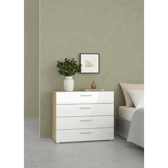 Dmora Kommode mit vier Schubladen, Eiche und weiß glänzend, 70 x 75,7 x 40,25 cm - Dmora