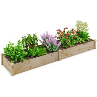 Costway Costway - Jardini&egrave;re Sur&eacute;lev&eacute;e Rectangulaire en Bois de Sapin Base Ouverte 240x60x25CM, Lit de Jardin Facile &agrave; Assembler pour Culture Fruits L&eacute;gumes