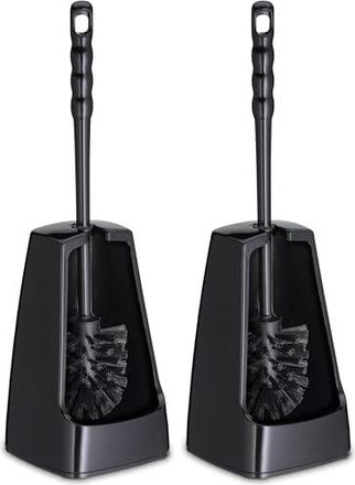 KELA Klobürste mit Behälter halbseitig geöffnet, 38 cm, Toilettenbürste, WC Bürstengarnitur Levin, schwarz (Packung mit 2)