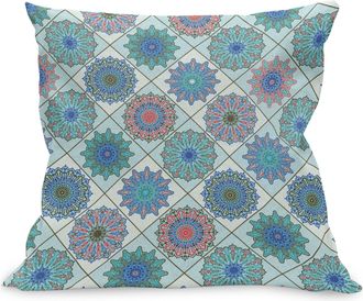 Abakuhaus Mandala Kissenbezug, Marokkanisch Inspiriert Klassisch, Kissenhülle mit Reißverschluss Beidseitiger Druck, 60 x 60 cm, Blau Türkis