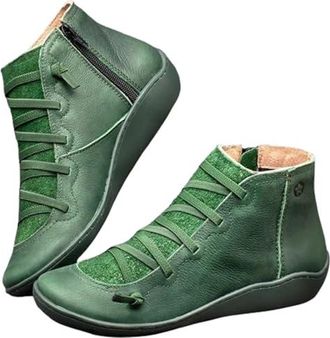 Generic Bottines courtes vintage décontractées pour femme, chaussures plates à enfiler avec semelle amortissante confortable, Vert, 40 EU