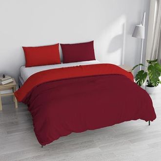 Italian Bed Linen Parure Copripiumino Ehebett, Leinen, Rosso/Bordeaux, Doppelte