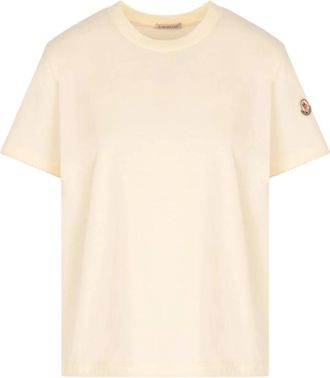 Moncler Femme, Tops, Beige, Taille: 38 FR T-shirt en coton avec logo ton sur ton brod&eacute;