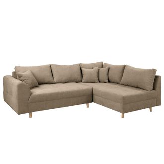 Norrwood home24 Ecksofa Meyford Beige Microfaser Enza 230 x 85 x 160cm Ottomane davorstehend rechts ohne Hocker Skandi