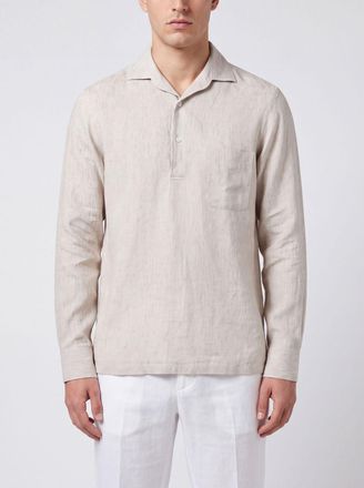 Lardini Chemise en pur lin avec col cubain et manches longues