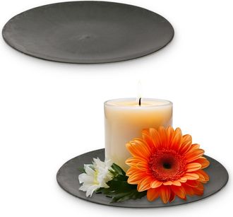 Matches 21 Deko-Teller 2er Set 22 cm in schwarz marmoriert - Flache Teller als Tischdeko Kerzenteller