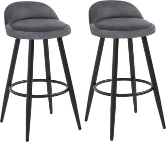 Woltu Barhocker 2er Set, Barstuhl Küchenhocker, hoher Hocker mit Rückenlehne Fußstütze, aus Samt Metall, für Bars Theken Bistros, Dunkelgrau, BH296dgr-2