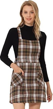 Allegra K Femme Robe Chasuble Trapèze à Motif Tartan à Carreaux Brun XL