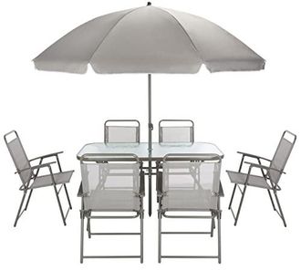 Safavieh M&eacute;tal Bistro-Esszimmer-Set f&uuml;r drau&szlig;en - 8er-Set, Terrassentisch und St&uuml;hle, Dunkles Schiefergrau