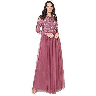 Maya Maya Berry Embellished Halter Neck Maxi Dress Robe de Demoiselle dhonneur, Rose désert, 40