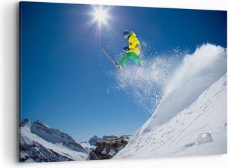 Arttor Bilder auf Leinwand 100x70cm Leinwandbild Ski Winter Schnee Berg Gro&szlig; Wanddeko Bild Schlafzimmer K&uuml;che Deko Wandbilder Dekoration Wohnzimmer Wall Deco