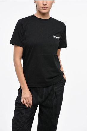 Msgm Cotton Crew-Neck T-shirt with Side Embroidery Logo size Xs