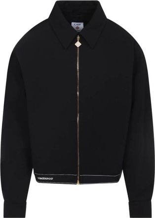 Casablanca Homme, Vestes, Noir, Taille: L Veste &agrave; Col et Fermeture &Eacute;clair Int&eacute;grale avec D&eacute;tail Signature